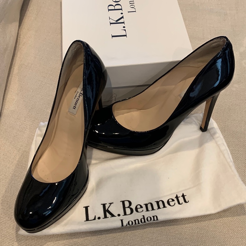 Lk Bennett Black Patent Sledge Heels - Gem